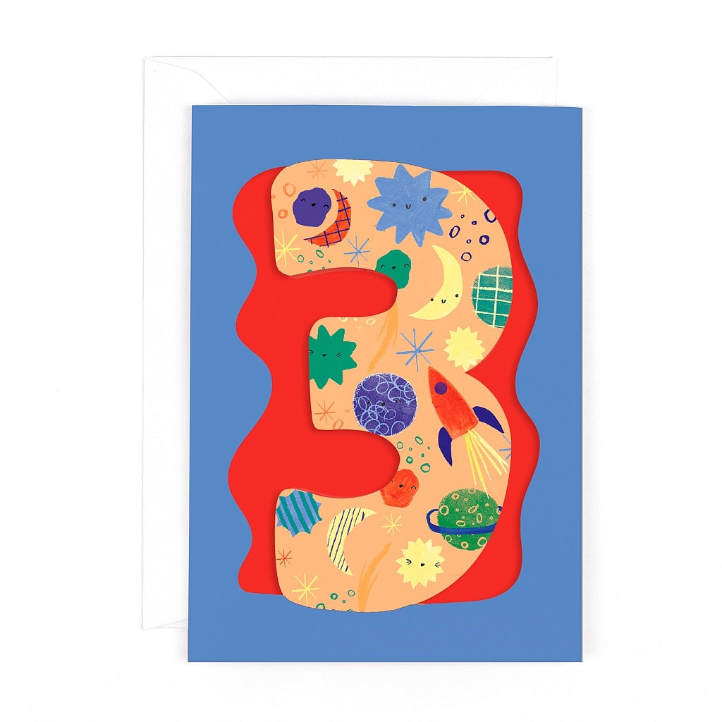 Doodle Age 3 Blue Birthday Card – Aurelie and Rose