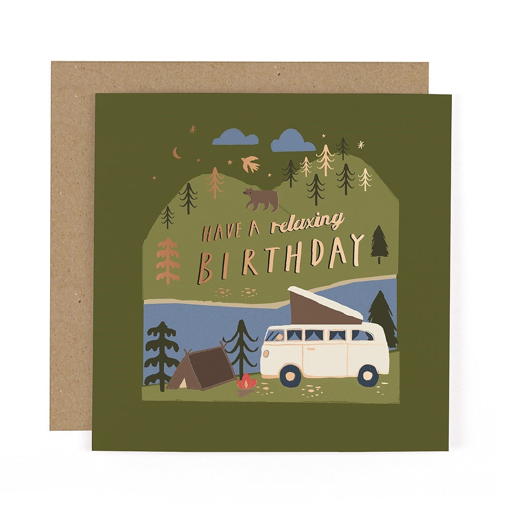 Lumberjack Campervan Relaxing Birthday Card – Aurelie and Rose