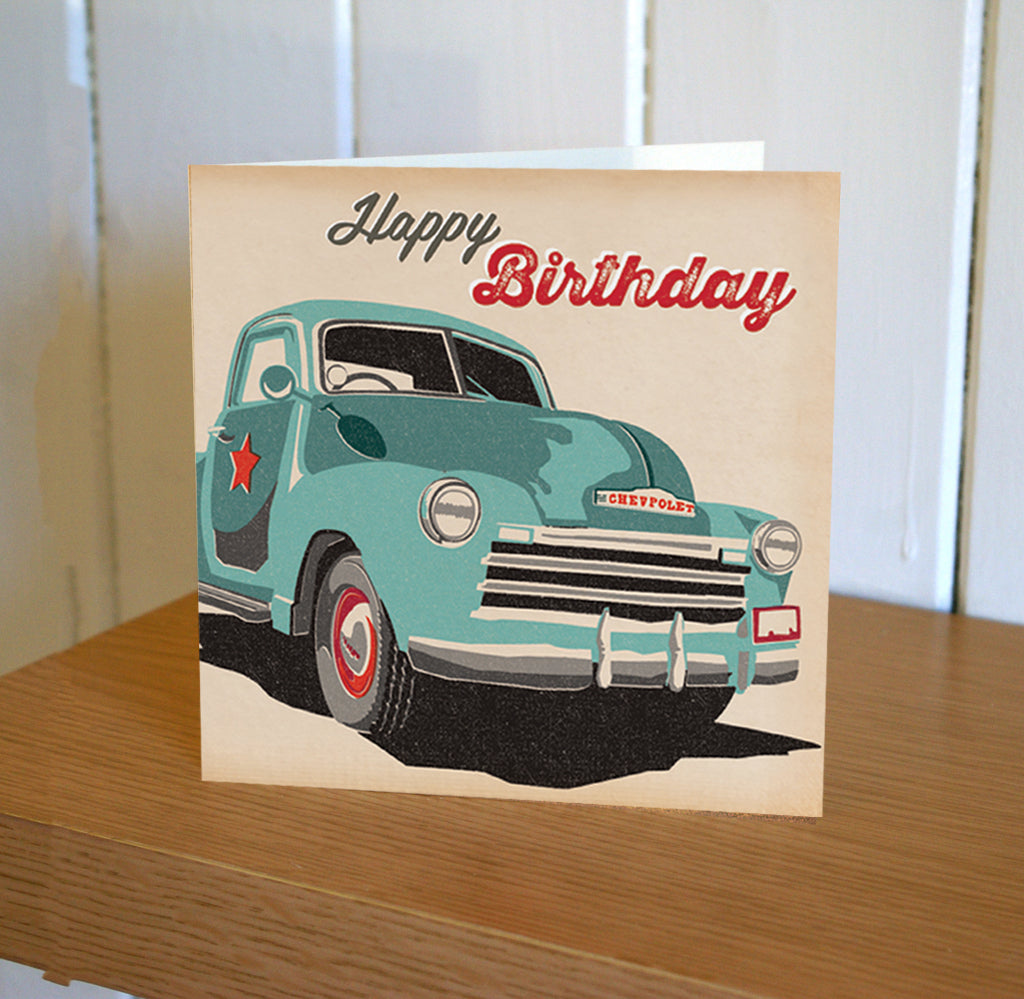Autojumble Happy Birthday Teal Chevy Pickup Card – Aurelie and Rose